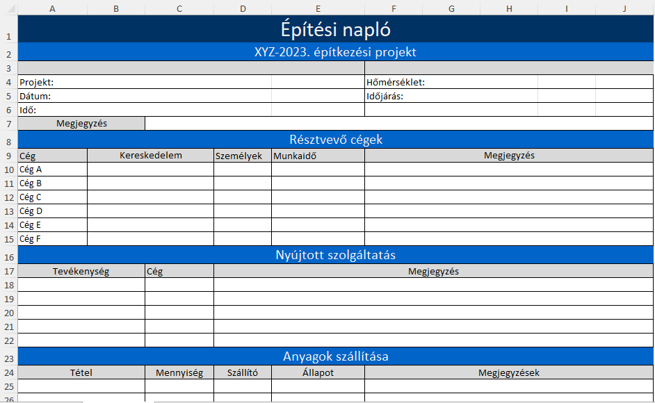 Ingyenes építési napló sablon Excelhez - PlanRadar