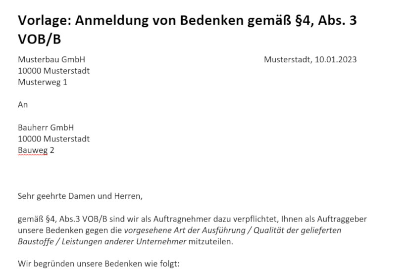 Prüf- und Hinweispflicht: Bedenkenanzeige-Muster - PlanRadar