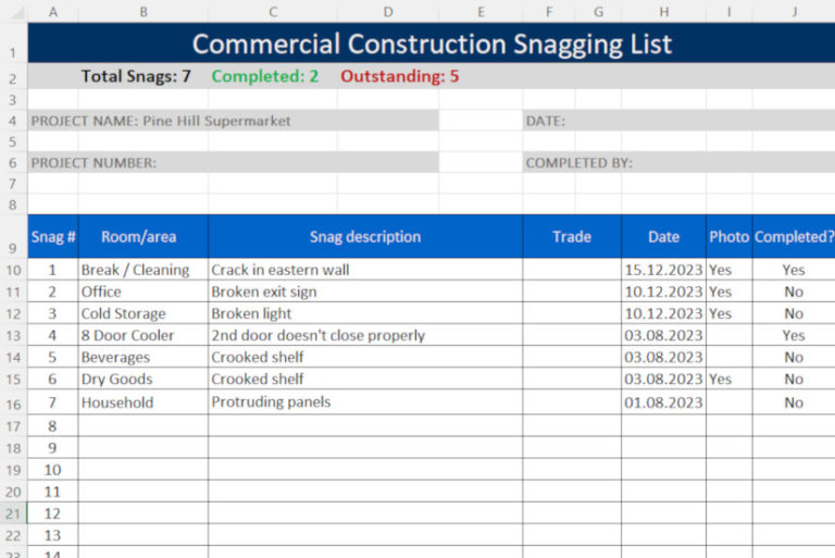 Commercial Construction Snagging List Template - PlanRadar