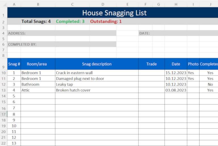 Commercial Construction Snagging List Template - PlanRadar