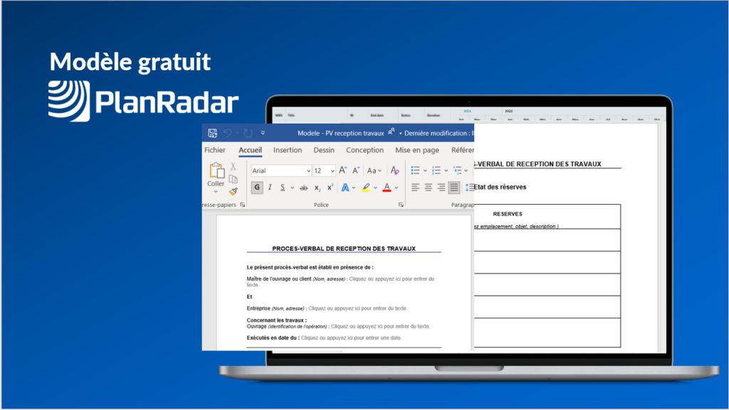 PV réception travaux : modèle gratuit - PlanRadar FR